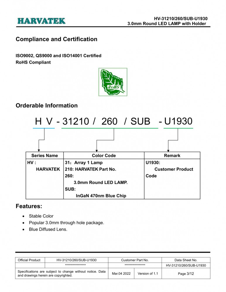HV-31210/260/SUB-U1930 datasheet page 3