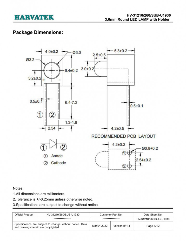 HV-31210/260/SUB-U1930 datasheet page 4