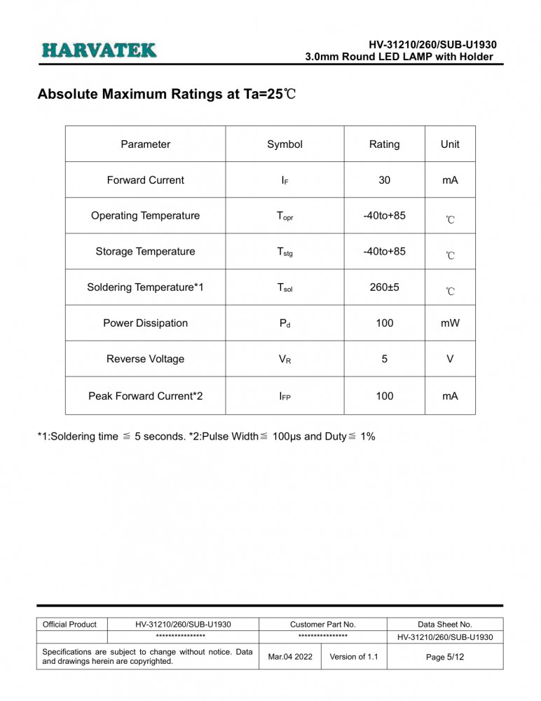 HV-31210/260/SUB-U1930 datasheet page 5