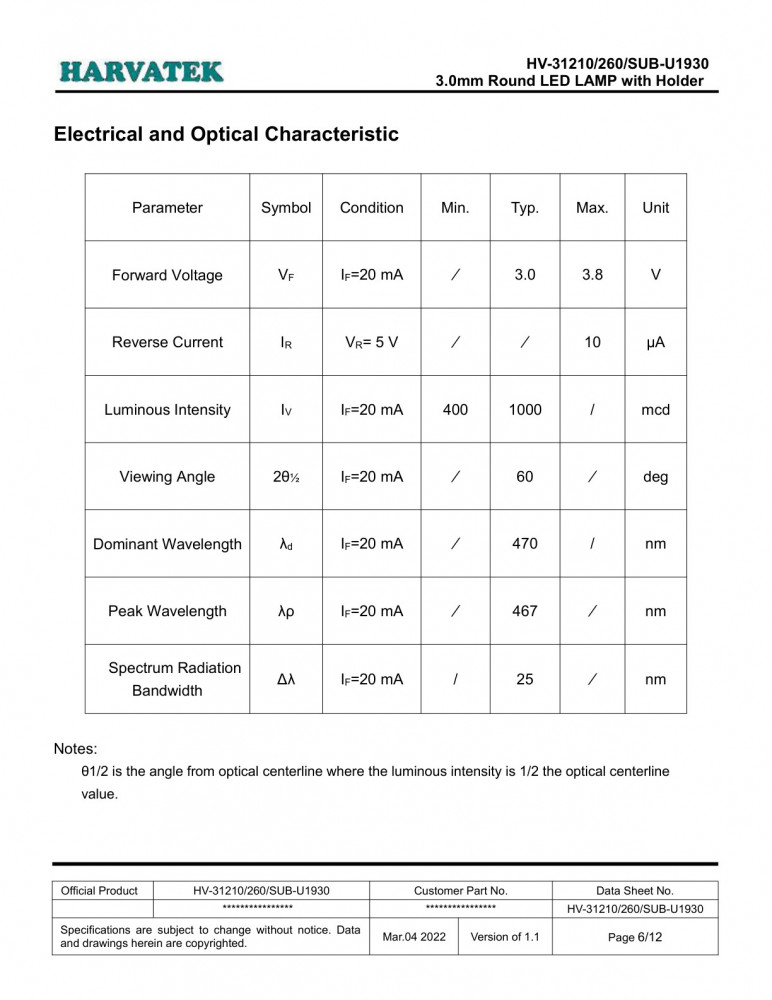 HV-31210/260/SUB-U1930 datasheet page 6