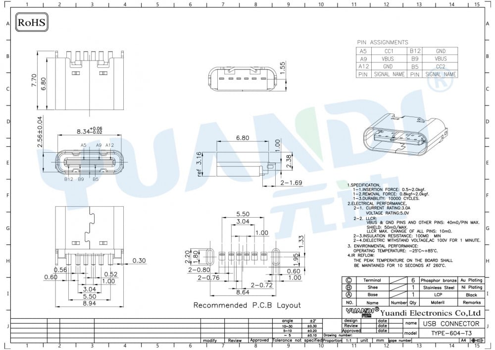 Yuandi TYPE-604-T3 technical drawing page 1