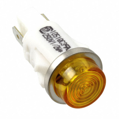 Neon Panel Mount Indicator Amber .500″ Hi-Dome 250V Wire Leads