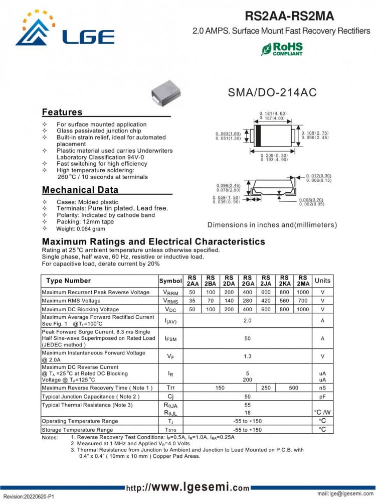 LGE RS2J datasheet page 1
