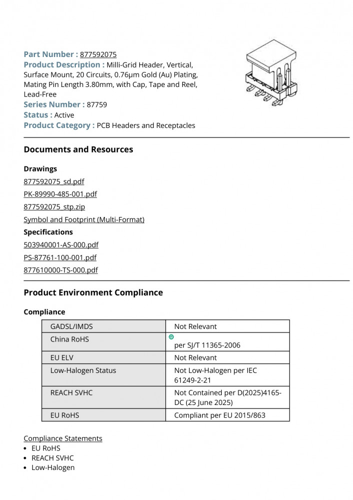 MOLEX 877592075 technical drawing preview, page 1