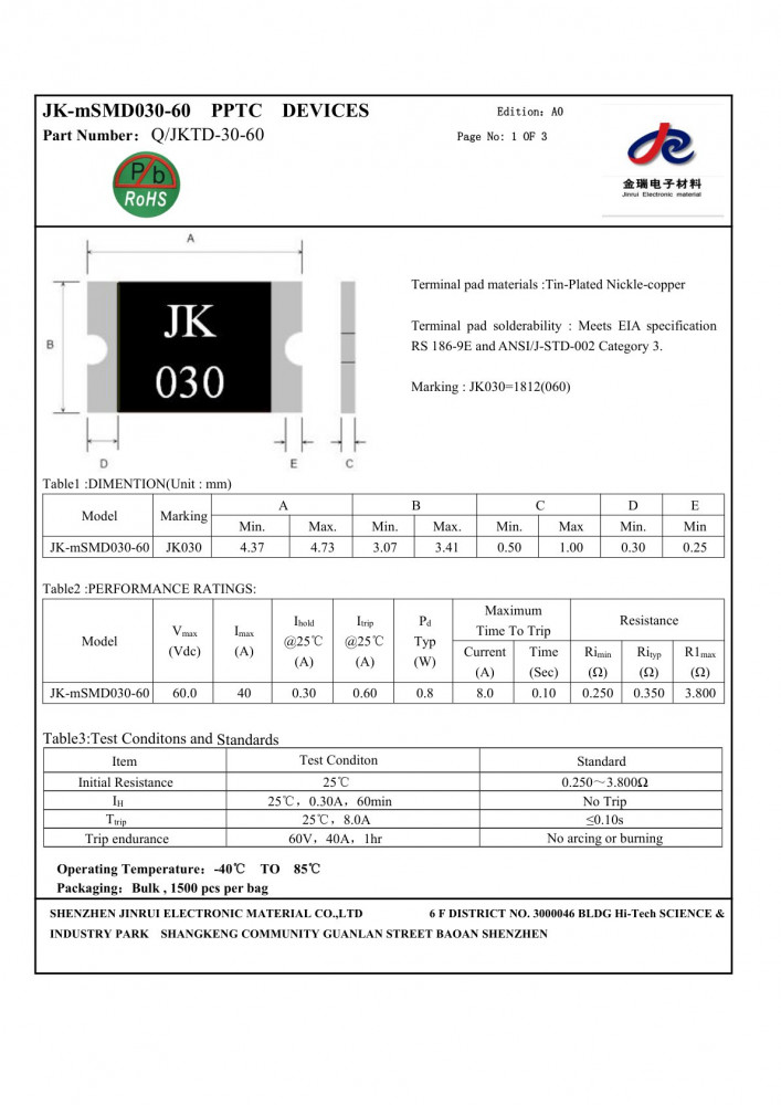 Jinrui JK-mSMD030/60V datasheet page 1