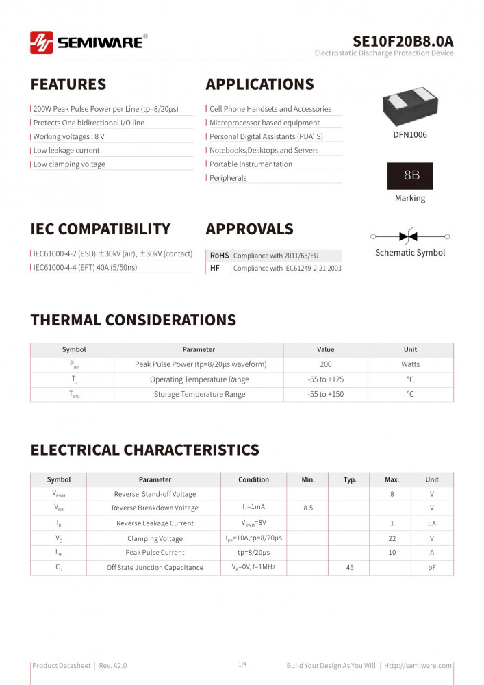 SE10F20B8.0A datasheet page 1