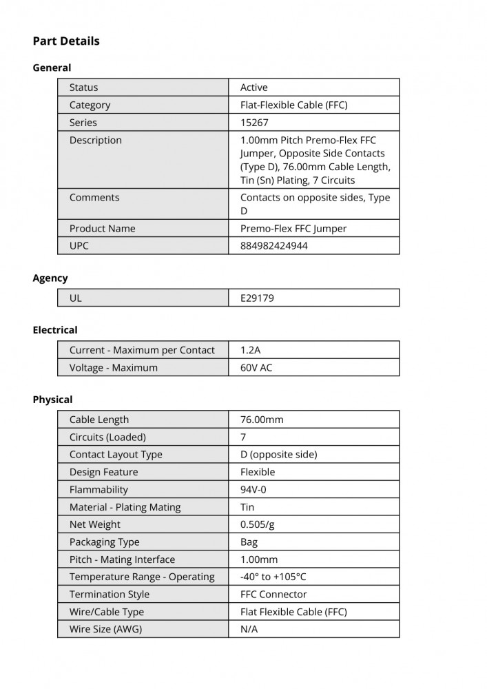 MOLEX FFC family specification, page 2
