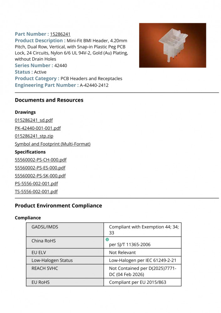 MOLEX MINI-FIT specification page preview 1