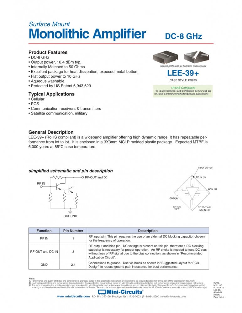 LEE-39+ datasheet page 1