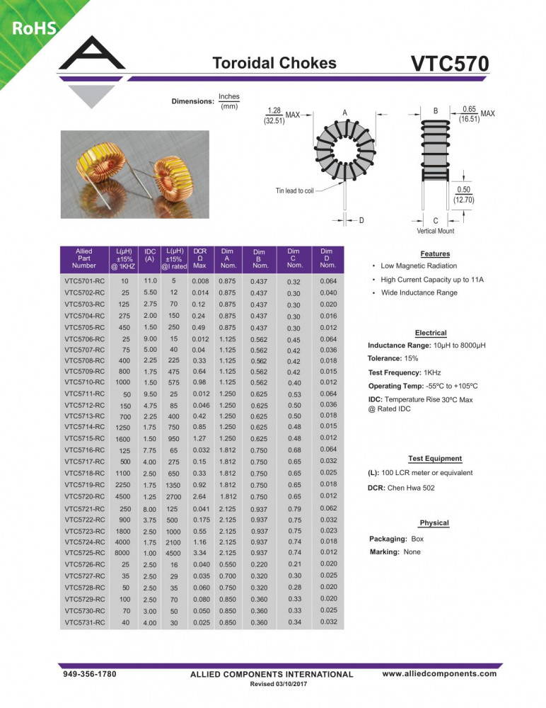 VTC5701-RC product document and dimension reference
