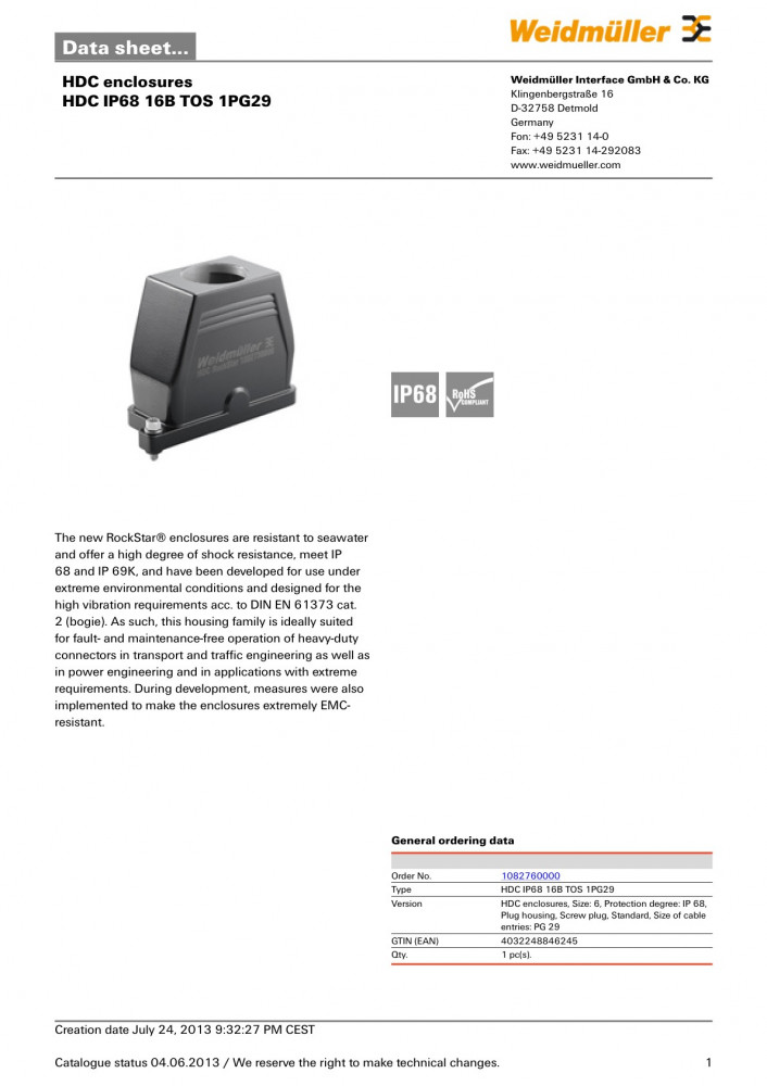 WEIDMULLER HDC enclosure document page 1