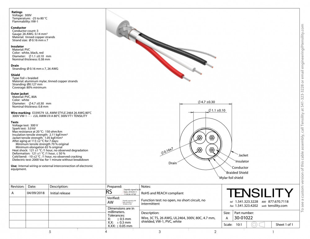 Tensility 30-01022 product specification and drawing