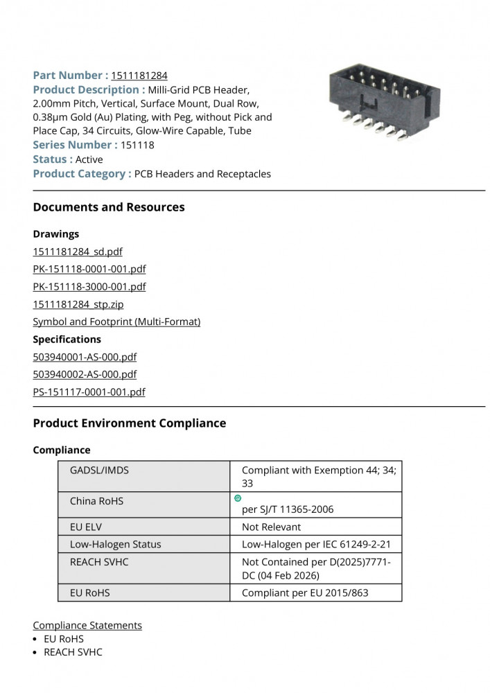 Molex Milli-Grid product specification, page image 1