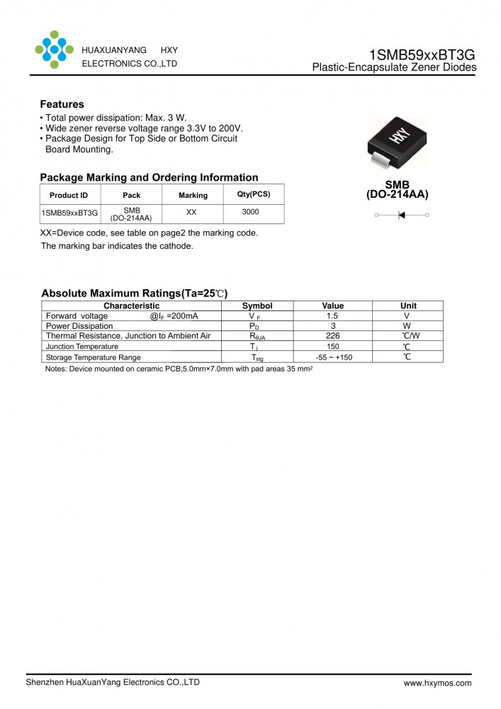 1SMB5930BT3G datasheet page 1
