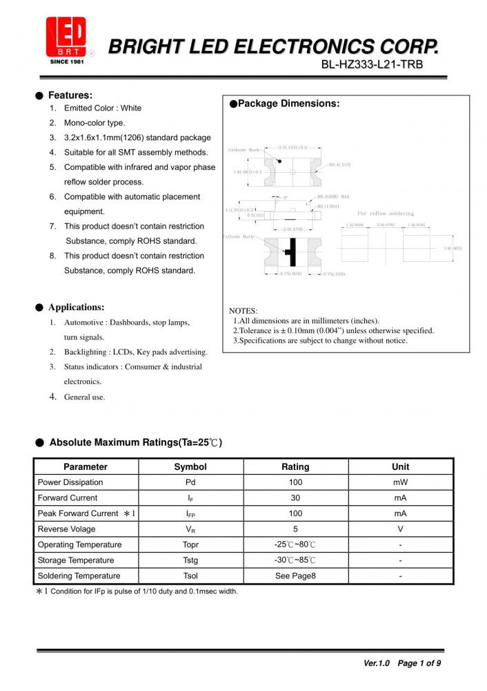 BL-HZ333-L21-TRB datasheet page 1