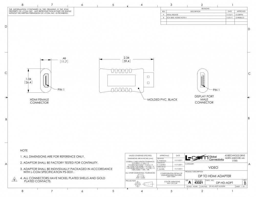 L-com DP-HD-ADPT technical drawing preview