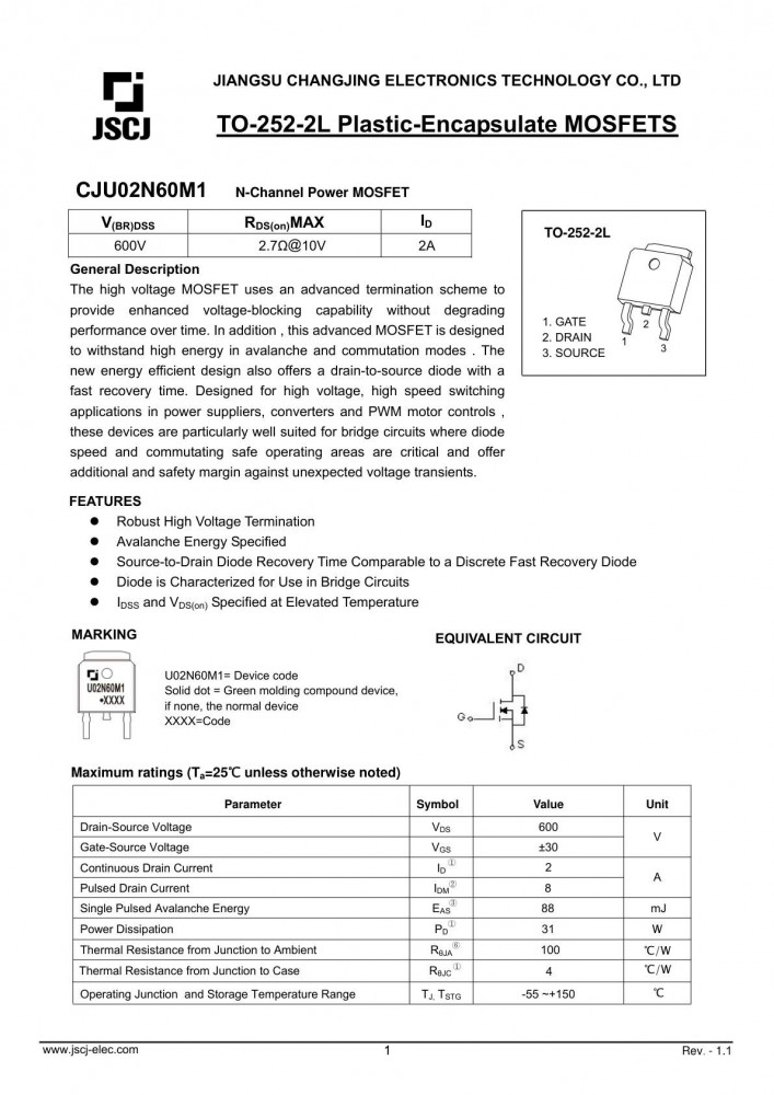 CJU02N60M1 datasheet page 1