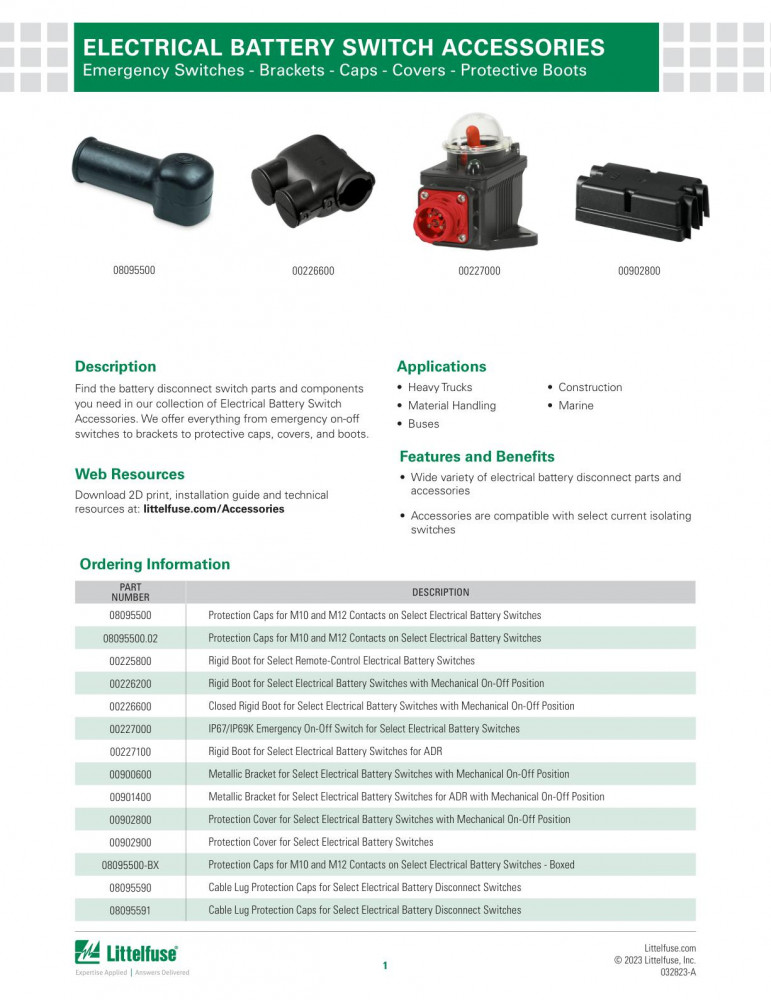 Littelfuse electrical battery switch accessories technical document
