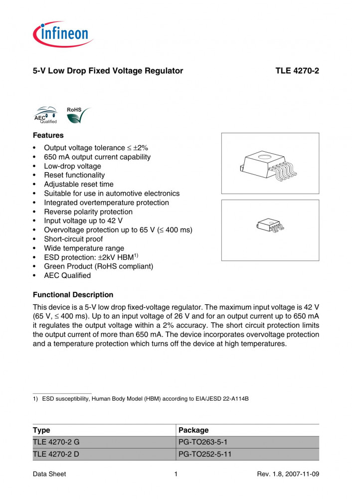 TLE4270-2 technical document page 1