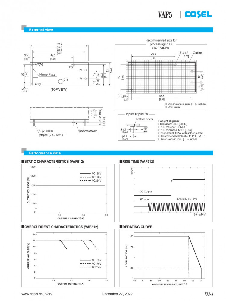 Cosel VAF1024 datasheet page 3
