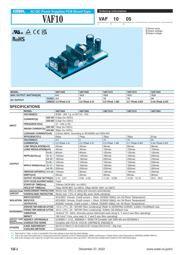 Cosel VAF1024 datasheet page 4