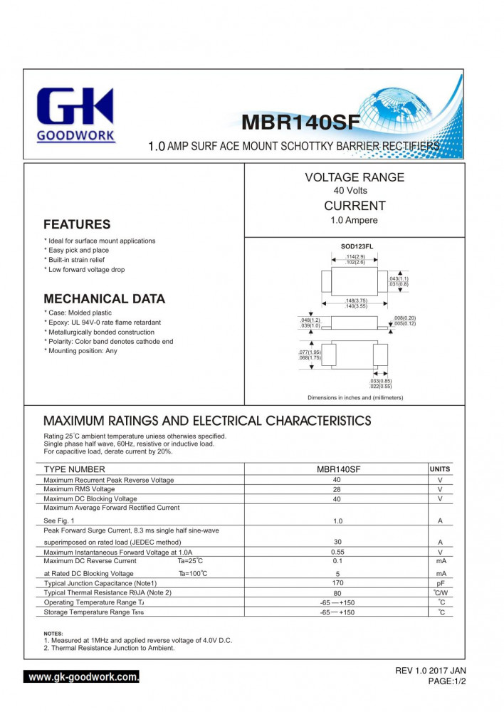 MBR140SF-GK technical document page 1