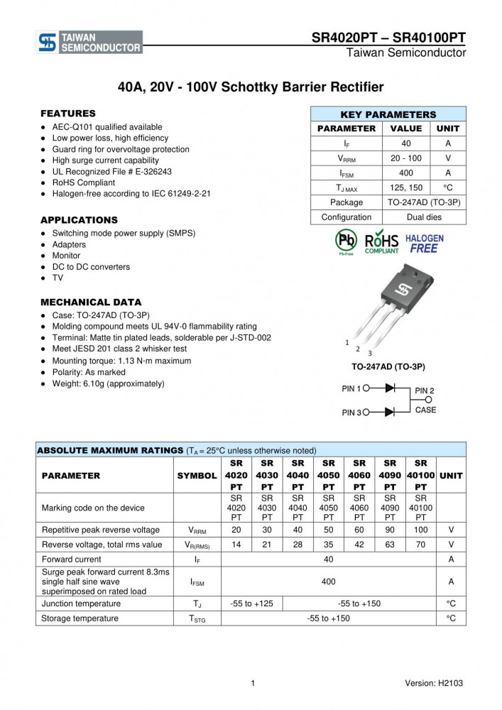 SR4060PT datasheet page 1