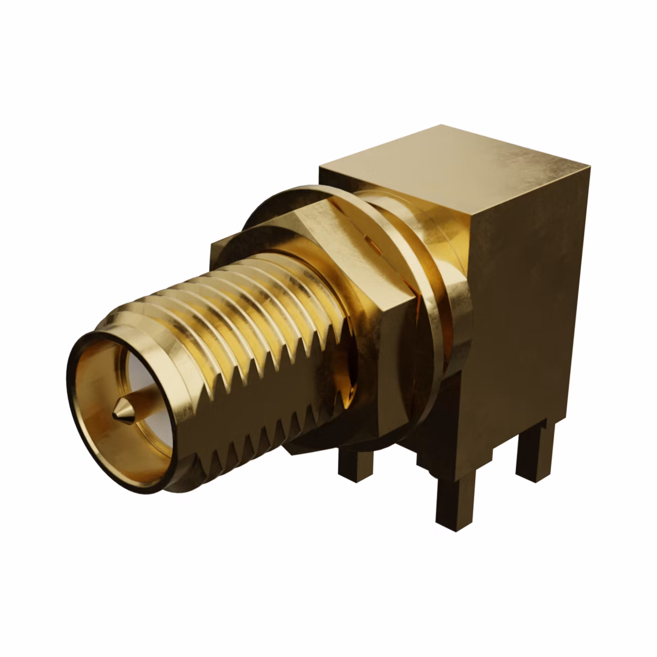 SMA Jack, Reverse Polarity, Right-Angle, Bulkhead Receptacle, PCB, Through Hole, Brass Body, Gold (Au) Plated Body, Jam Nut and Lockwasher, 2.79mm Leg Length, 50 Ohms for sale