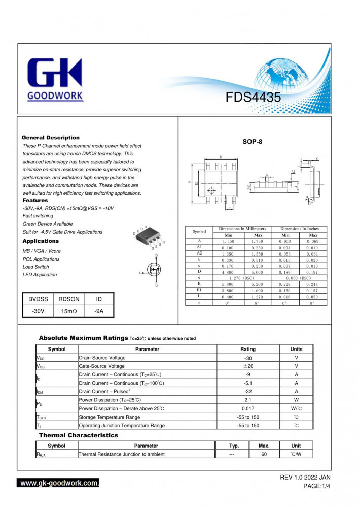 FDS4435-GK datasheet page 1