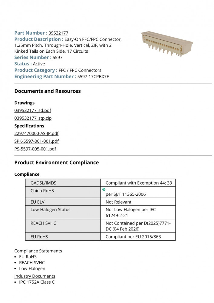 MOLEX 39532177 technical document preview, page 1