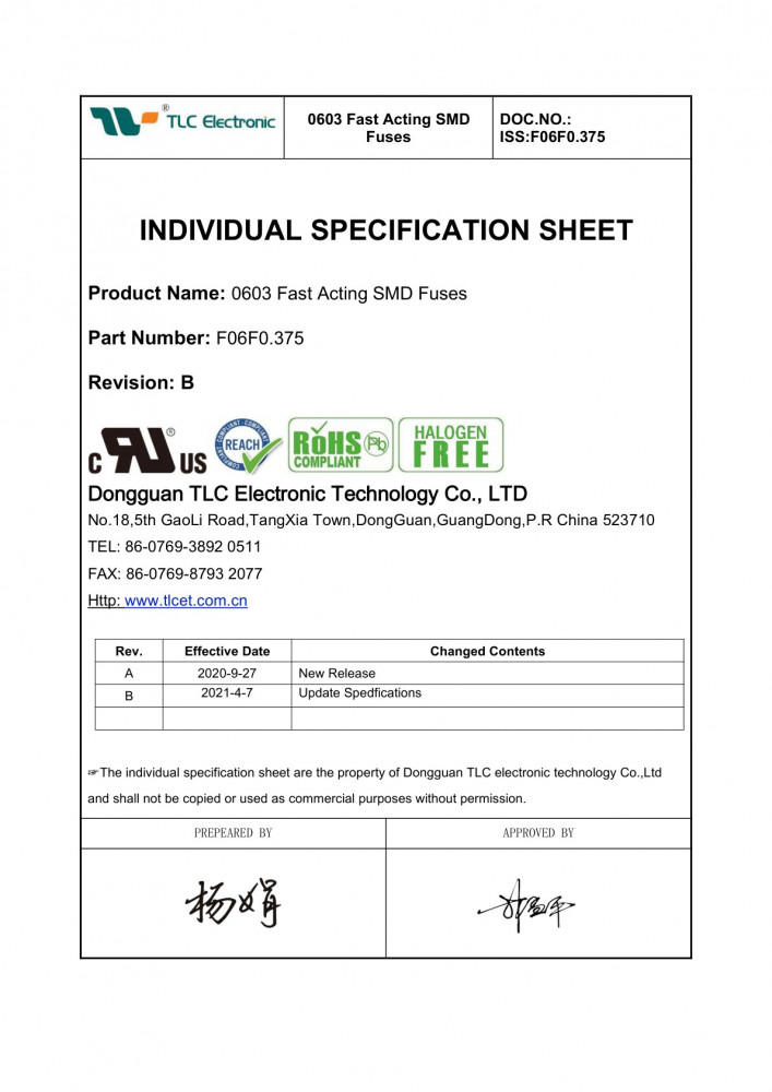 F06F0.375 specification sheet page 1