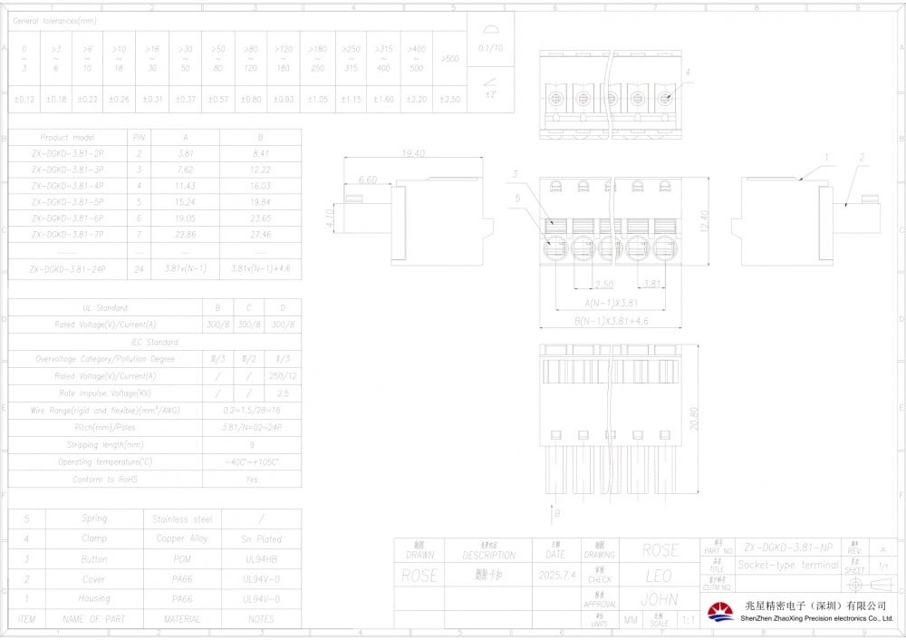 Megastar ZX-DGKD-3.81 series technical drawing preview