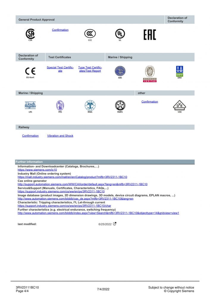 SIEMENS 3RV23111BC10 datasheet page 4