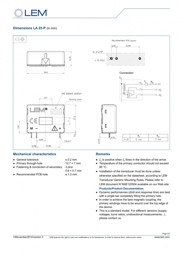 LEM LA25-P datasheet page 3