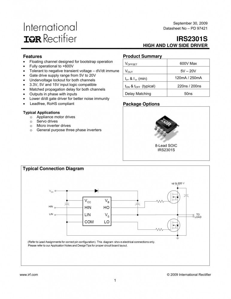 IRS2301S datasheet page 1