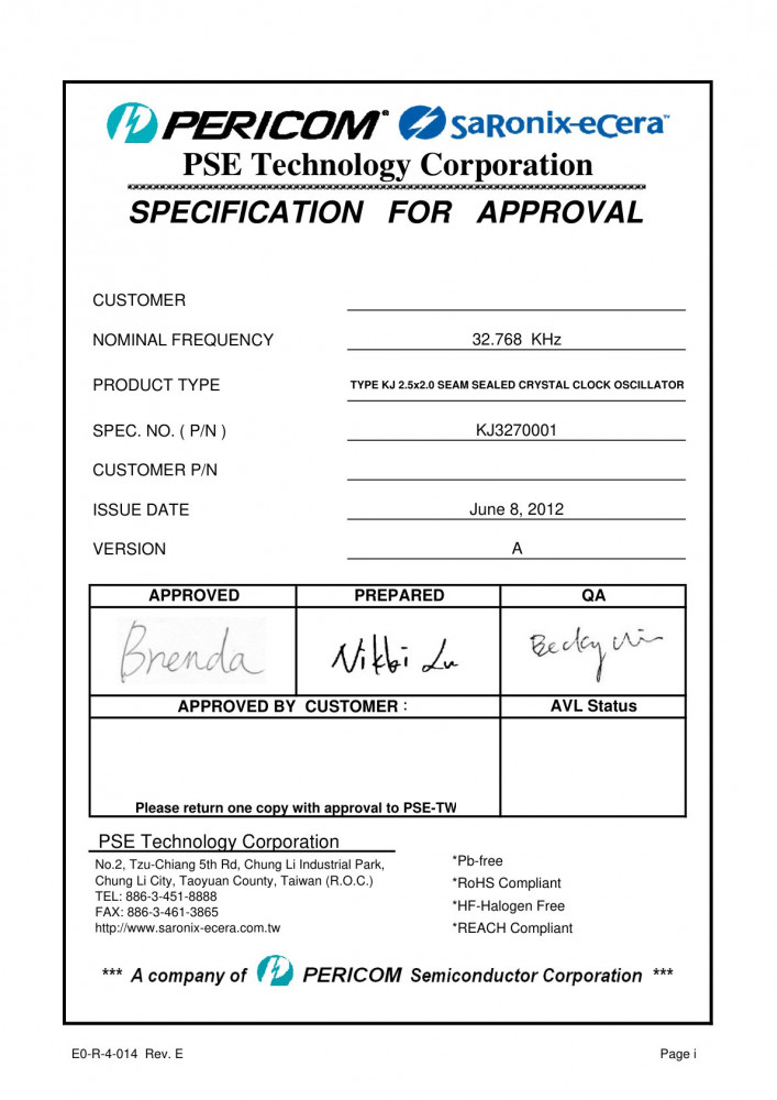 KJ3270001 specification page 1