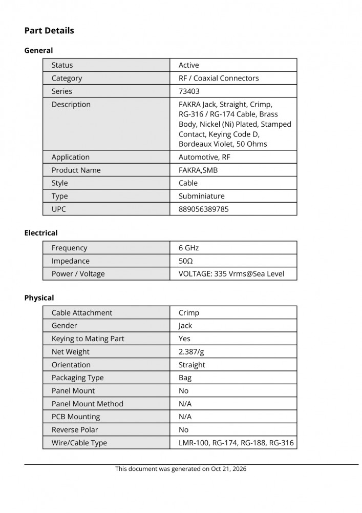 Technical document image 2 for MOLEX 734036943