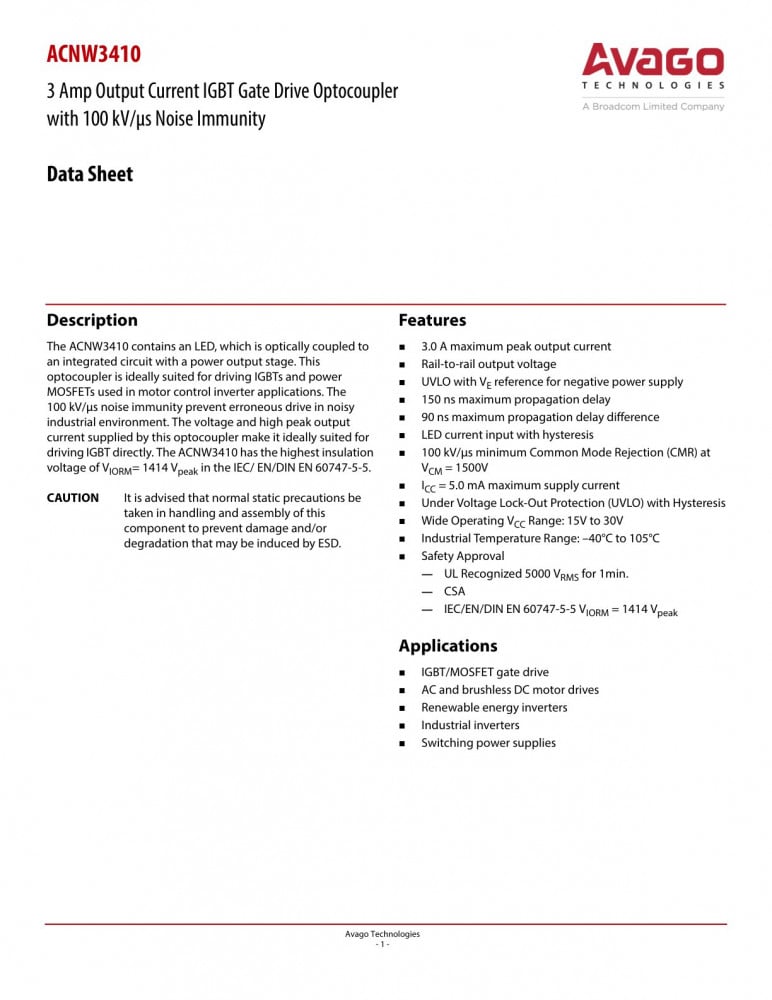 ACNW3410 datasheet page 1