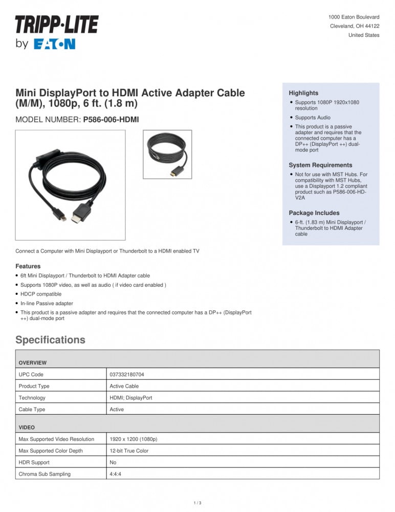 P586-006-HDMI technical document page 1