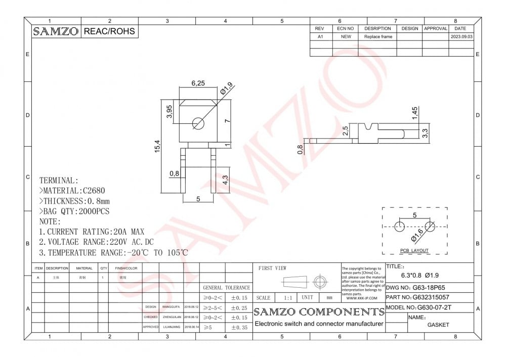 SAMZO G630-07-2T technical drawing