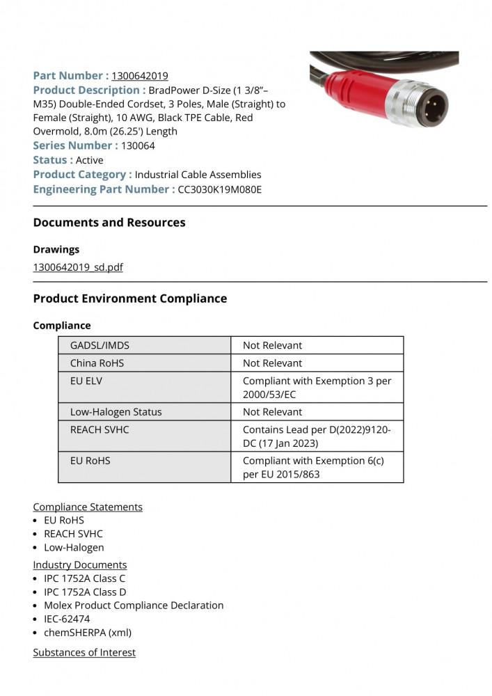 MOLEX 1300642019 product drawing page 1