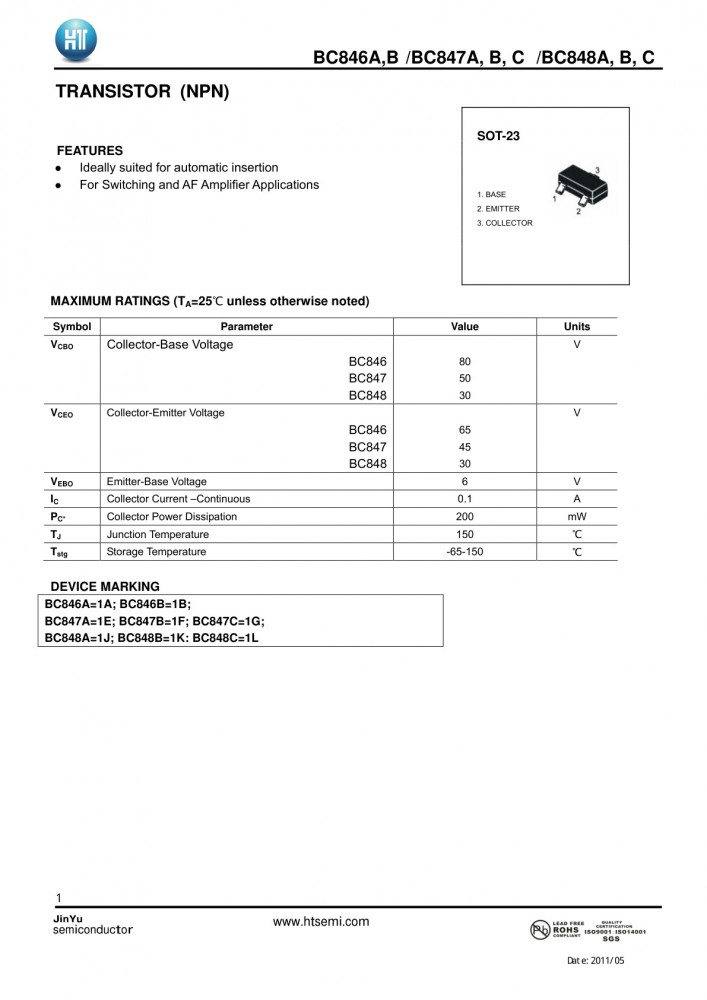 BC846A technical document page 1