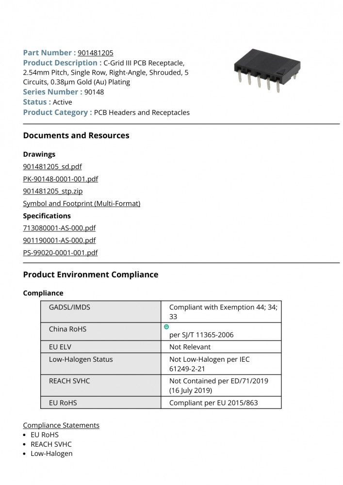 MOLEX 901481205 technical document preview, page 1