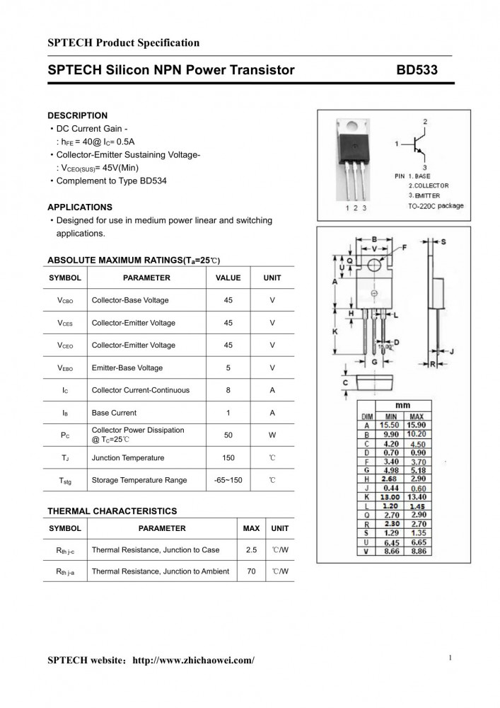 SPTECH BD533 datasheet page 1