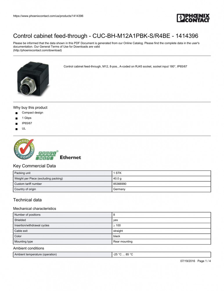 Product documentation page 1 for model 1414396