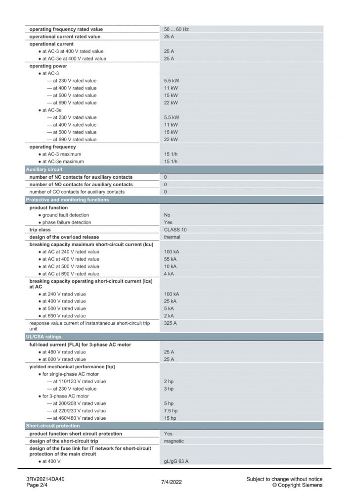 3RV20214DA40 technical document page 2