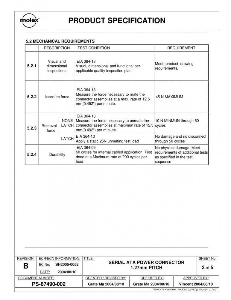Serial ATA power connector specification, page 3