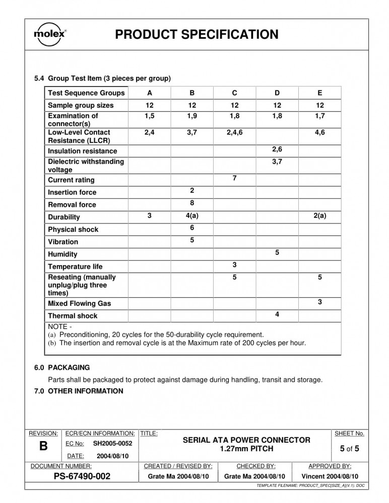 Serial ATA power connector specification, page 5