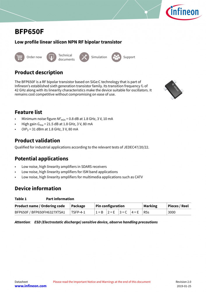 BFP650F technical document page 1