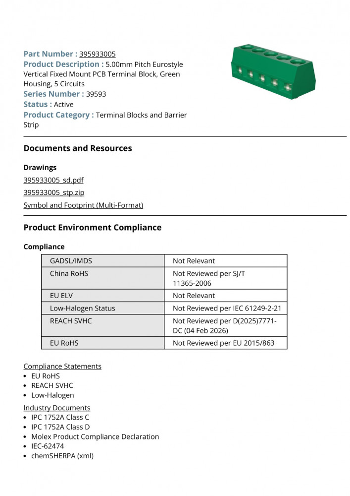 MOLEX 395933005 document image, page 1